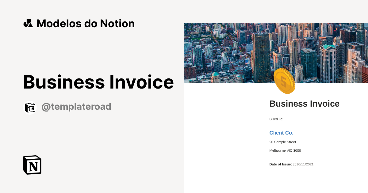 Business Invoice Modelo por Template Road | Marketplace do Notion