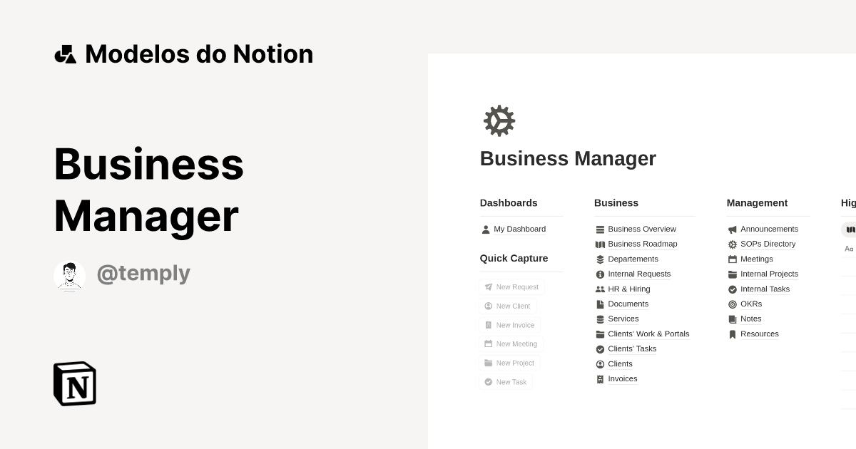 Business Manager Modelo por Temply | Marketplace do Notion