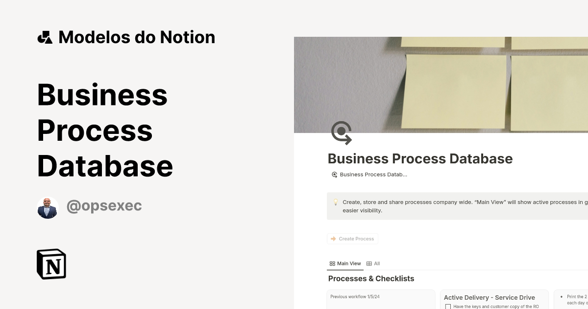 Modelo Business Process Database | Marketplace do Notion