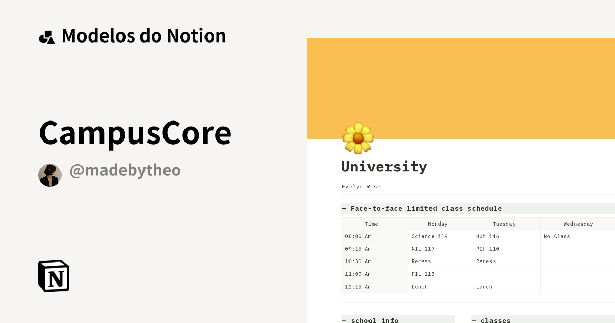 CampusCore Modelo por Theo | Marketplace do Notion