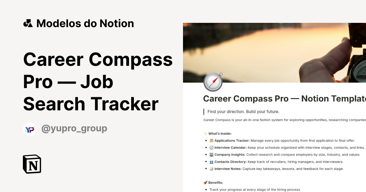 Modelo Career Compass Pro — Job Search Tracker | Marketplace do Notion