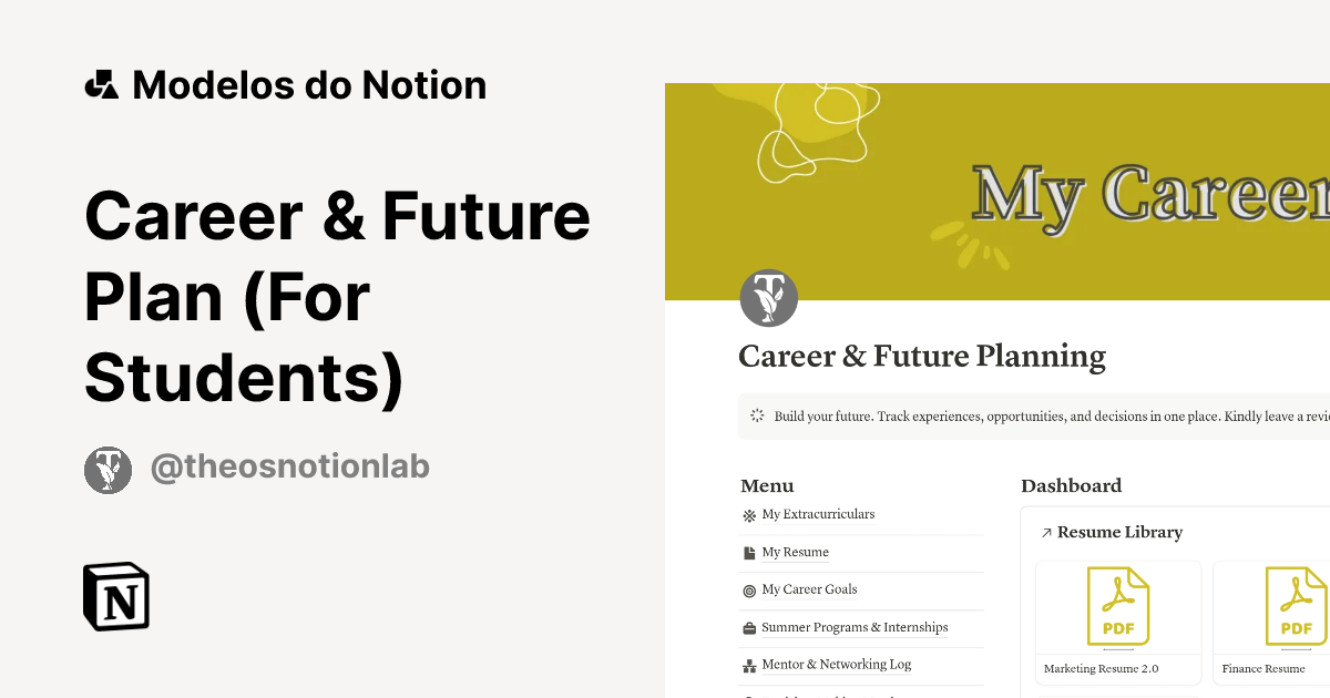 Modelo Career & Future Plan (For Students) | Marketplace do Notion