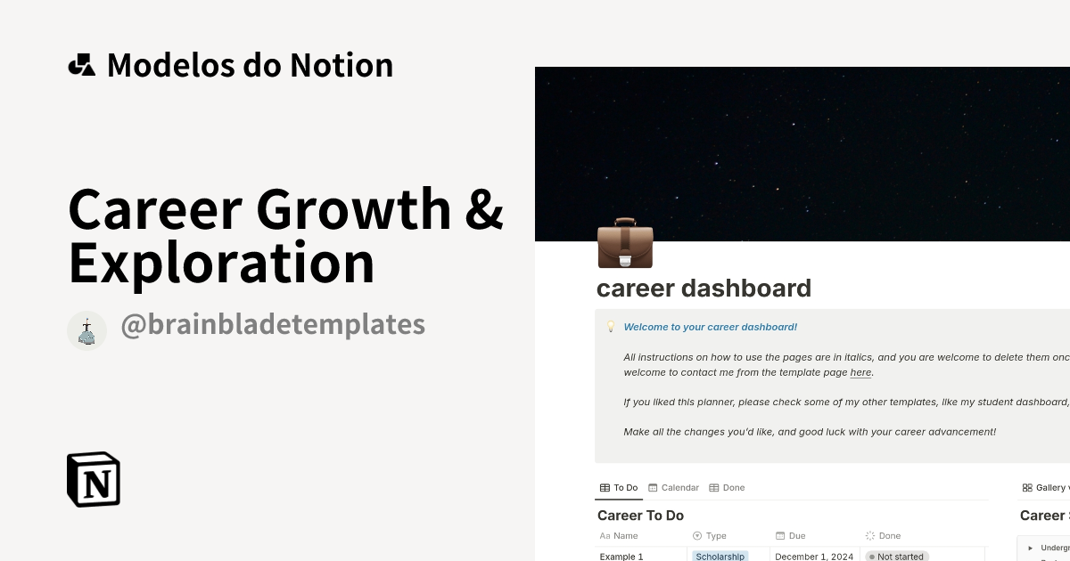 Modelo Career Growth & Exploration | Marketplace do Notion