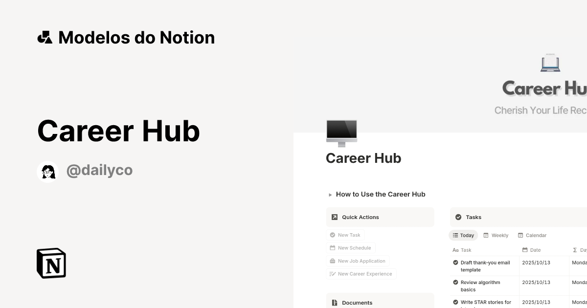 Modelo Career Hub | Marketplace do Notion