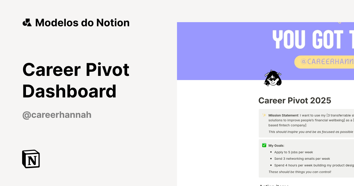 Modelo Career Pivot Dashboard | Marketplace do Notion