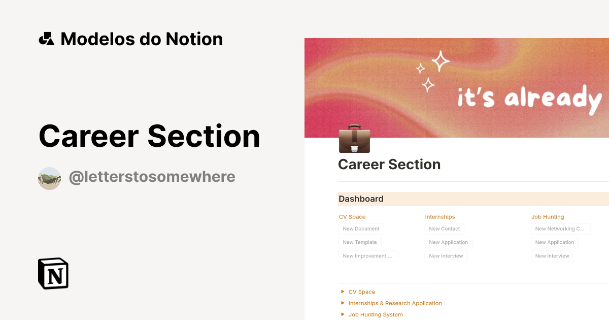 Career Section Modelo por Letters To Somewhere | Marketplace do Notion