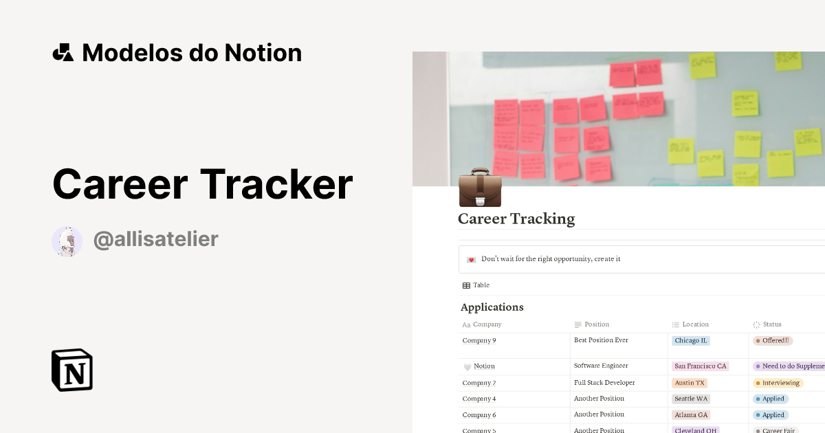 Modelo Career Tracker | Marketplace do Notion