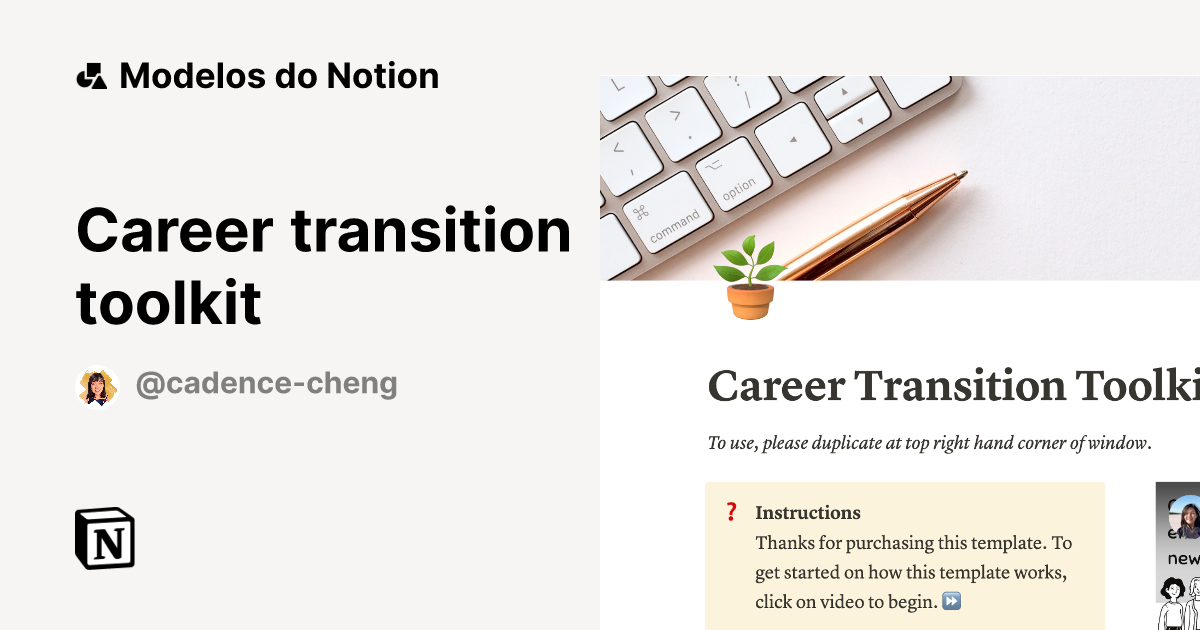 Modelo Career transition toolkit | Marketplace do Notion
