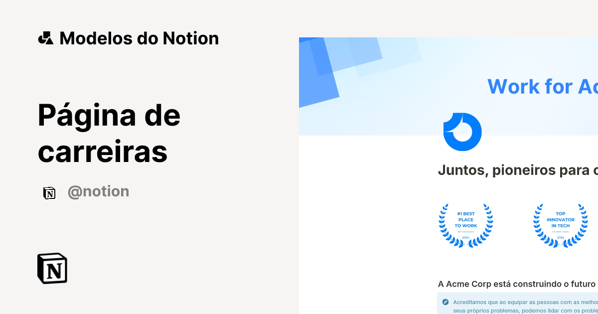 Modelo Página de carreiras 2026 | Marketplace do Notion