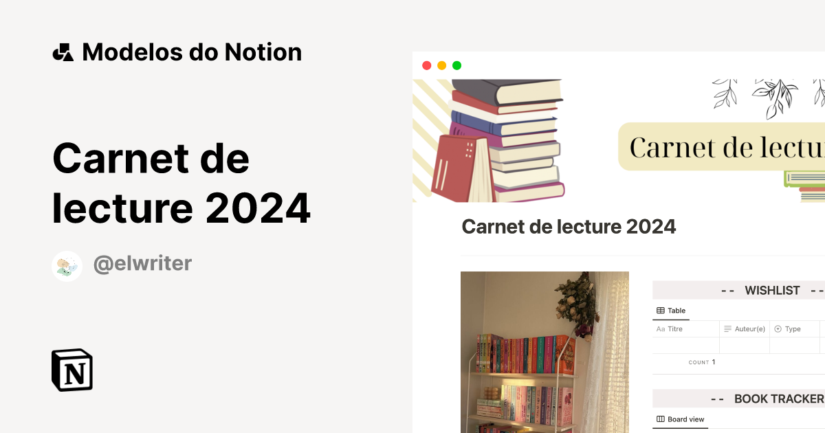 Modelo Carnet de lecture 2024 | Marketplace do Notion