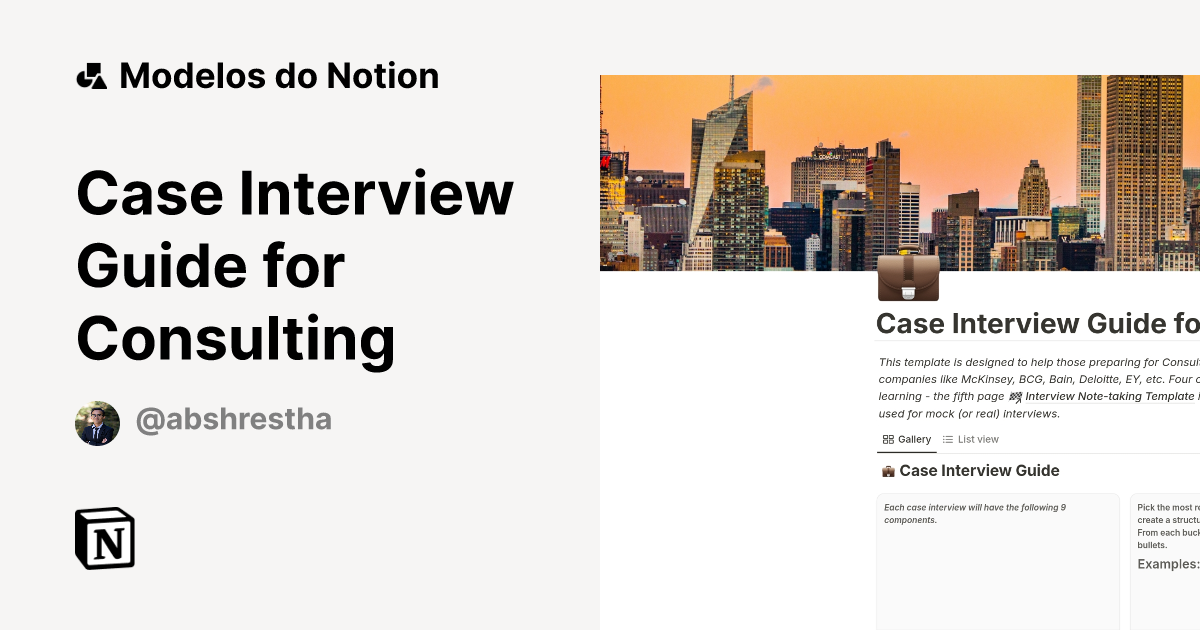 Modelo Case Interview Guide for Consulting | Marketplace do Notion