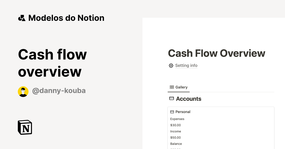 Modelo Cash flow overview | Marketplace do Notion