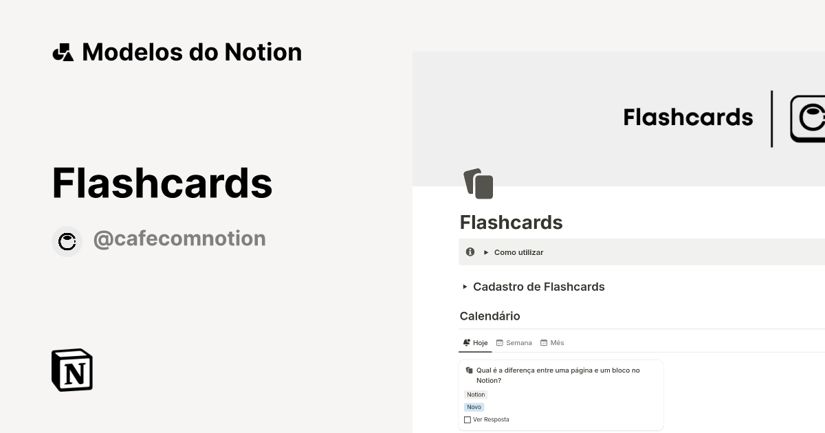 Flashcards Modelo por Café com Notion | Marketplace do Notion