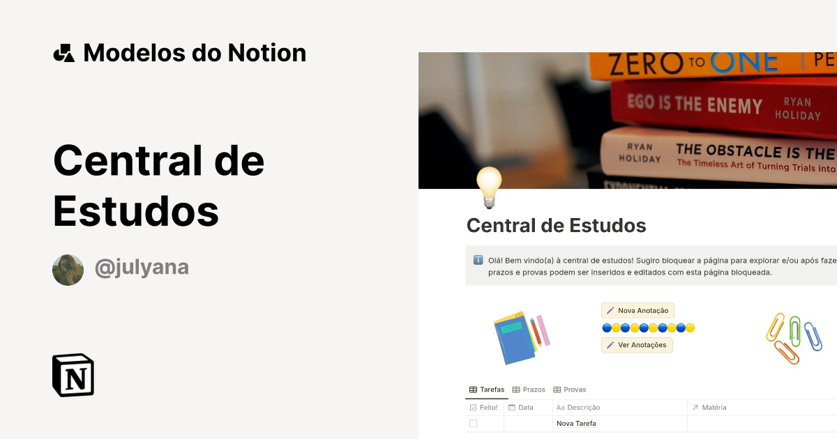 Modelo Central de Estudos | Marketplace do Notion