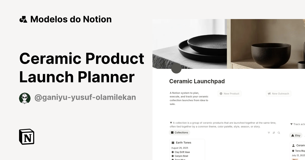 Modelo Ceramic Product Launch Planner | Marketplace do Notion