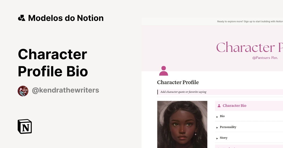 Character Profile Bio Modelo por Templates For Writers | Marketplace do ...