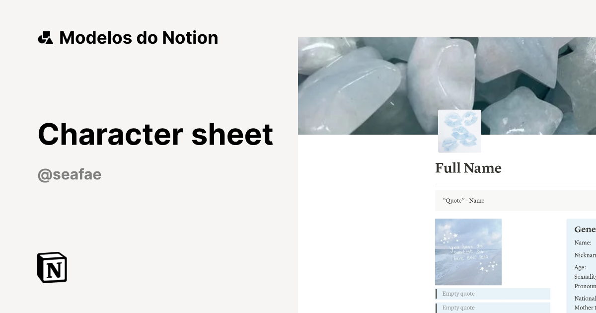Modelo Character sheet | Marketplace do Notion