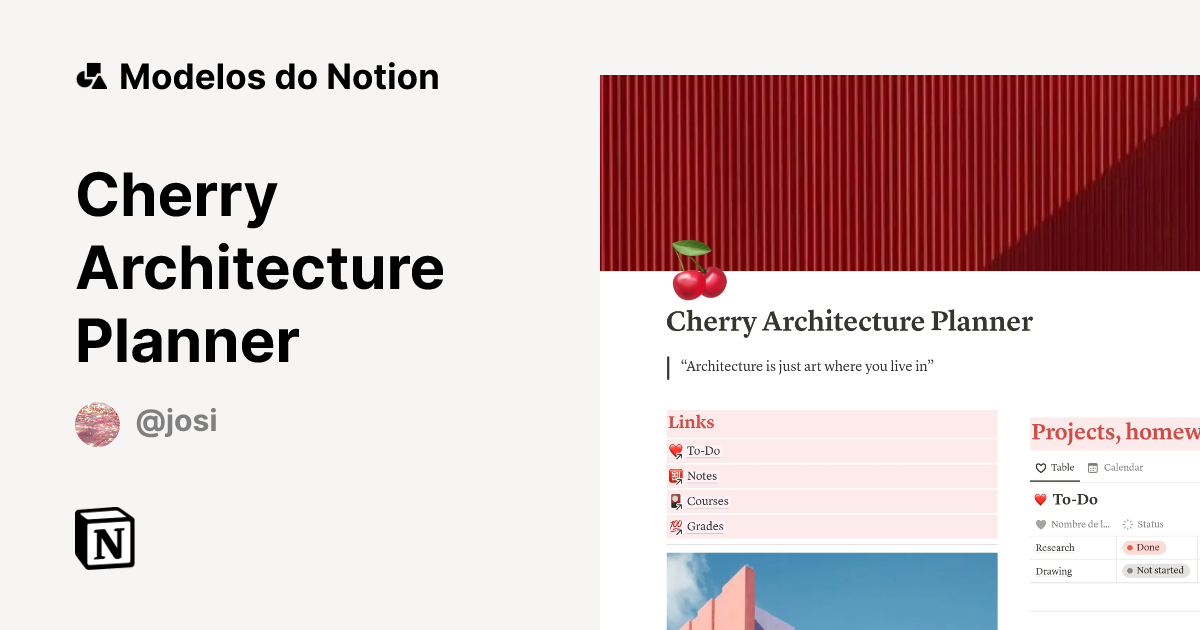 Modelo Cherry Architecture Planner | Marketplace do Notion