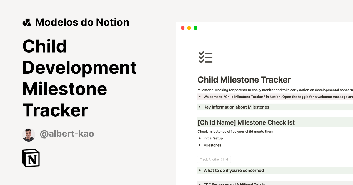 Modelo Child Development Milestone Tracker | Marketplace do Notion