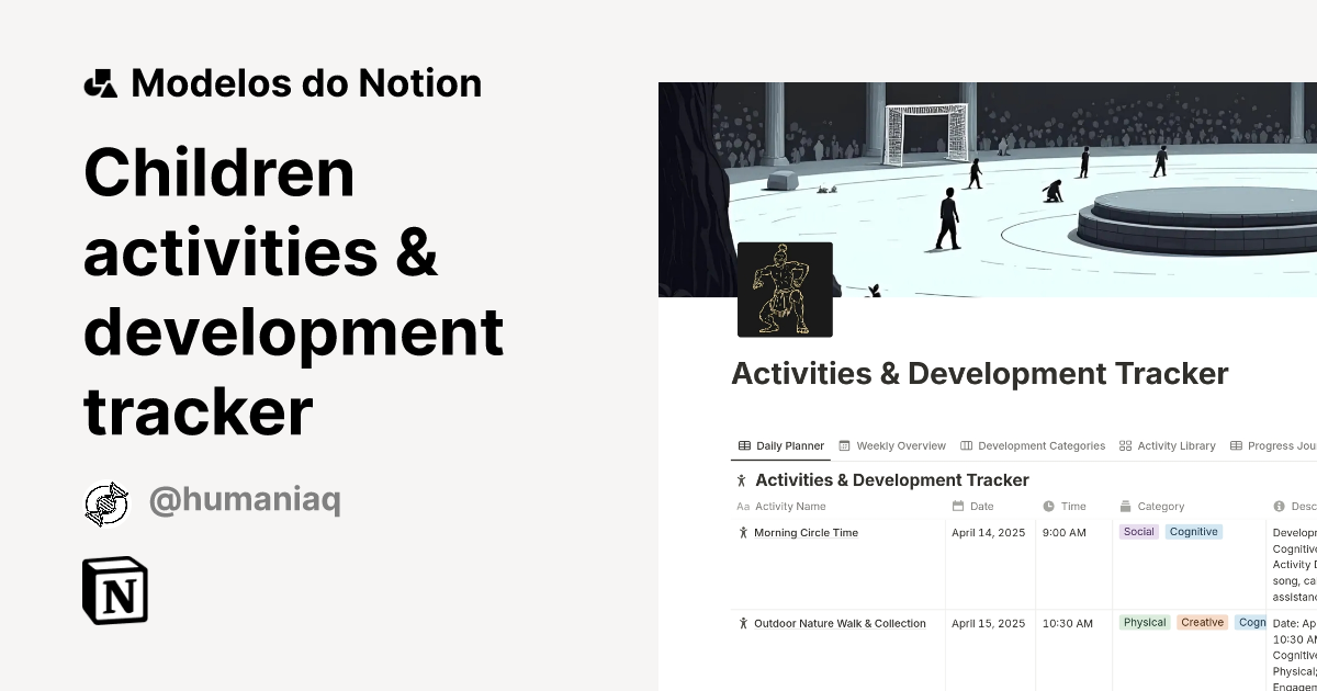Modelo Children activities & development tracker | Marketplace do Notion