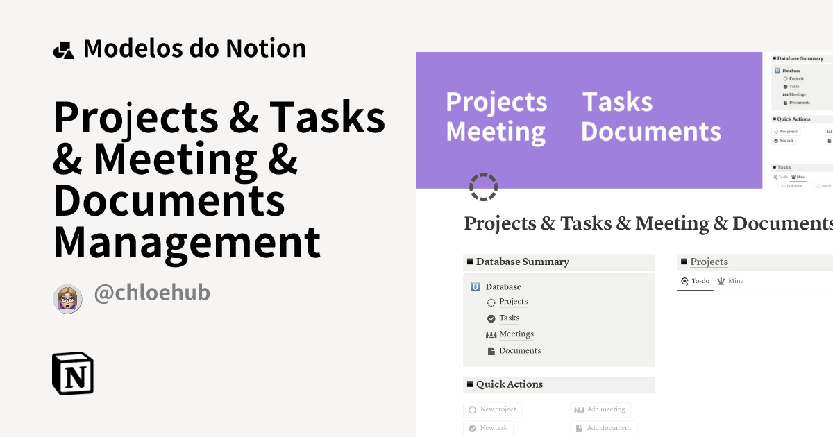 Projects & Tasks & Meeting & Documents Management Modelo por Chloe Hub ...