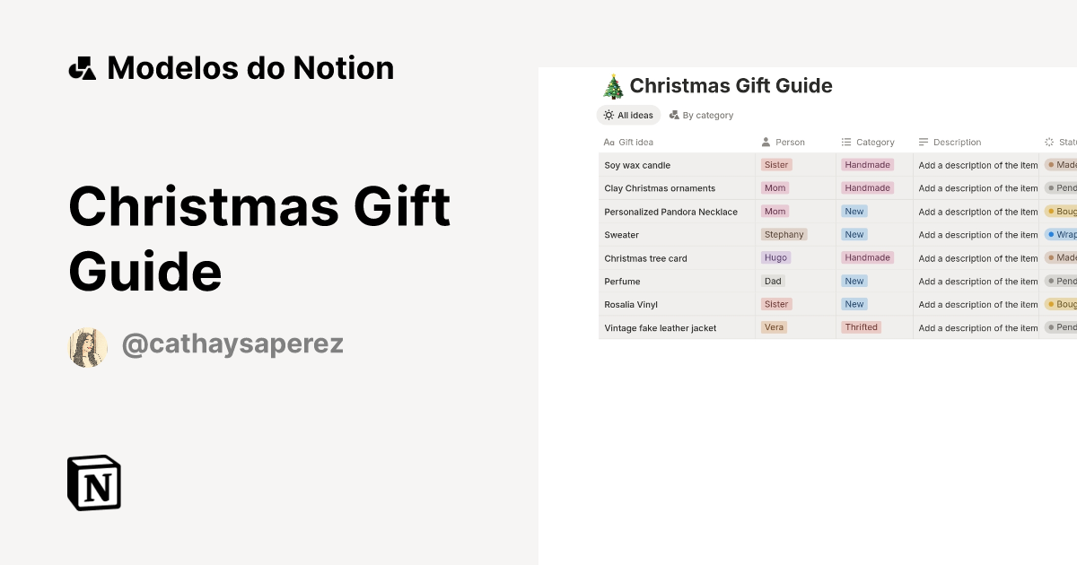 Christmas Gift Guide Modelo por Cathaysa Pérez | Marketplace do Notion