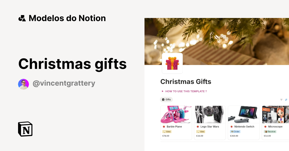 Christmas gifts Modelo por Vincent GRATTERY | Marketplace do Notion