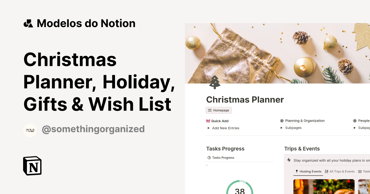 Christmas Planner, Holiday, Gifts & Wish List Modelo por Something Organized | Marketplace do Notion