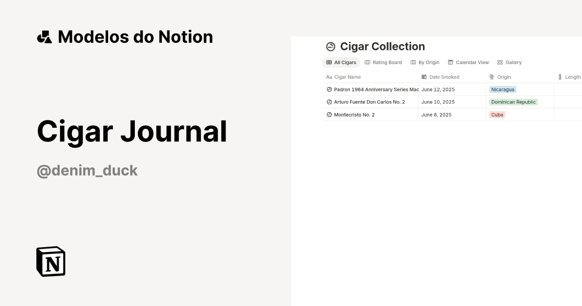 Modelo Cigar Journal | Marketplace do Notion