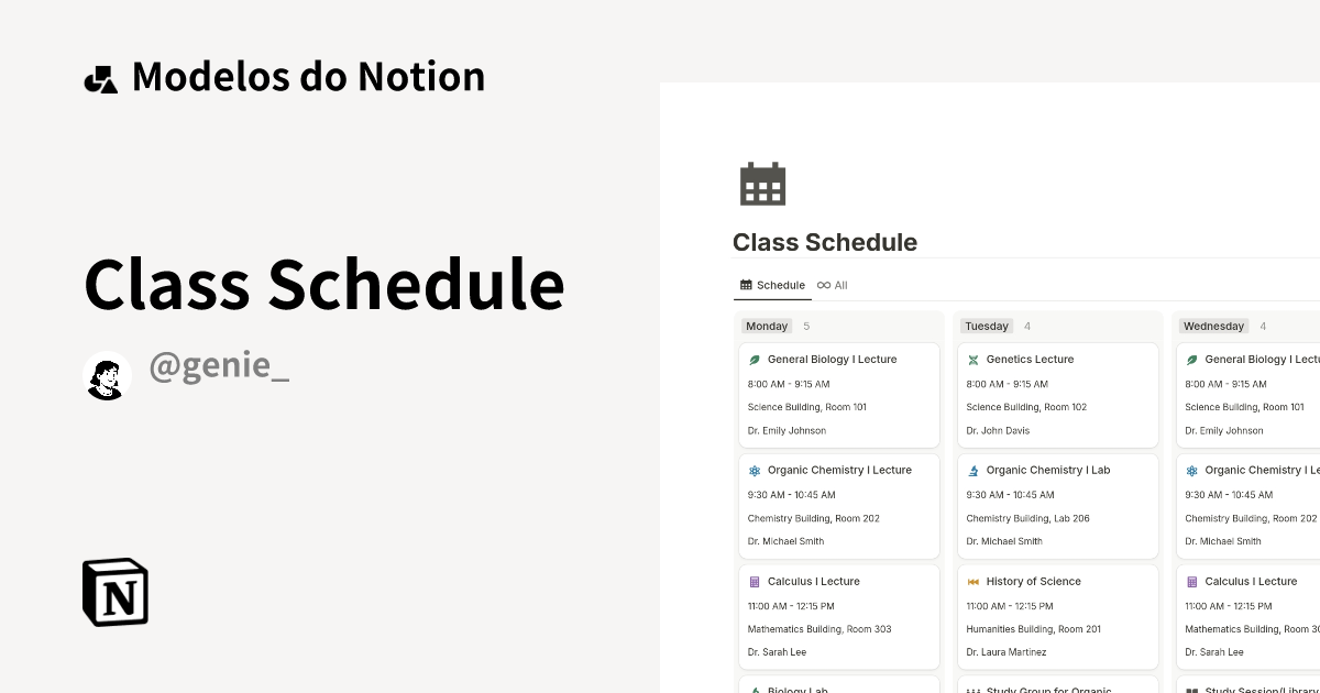 Modelo Class Schedule | Marketplace do Notion