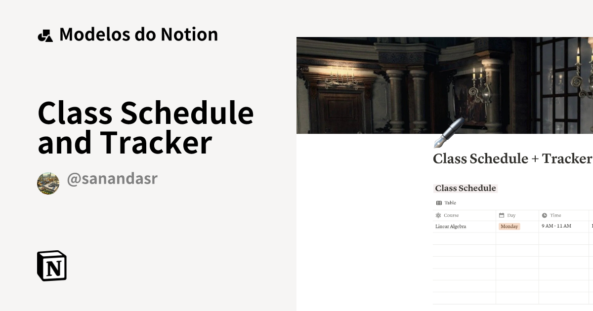 Modelo Class Schedule and Tracker | Marketplace do Notion
