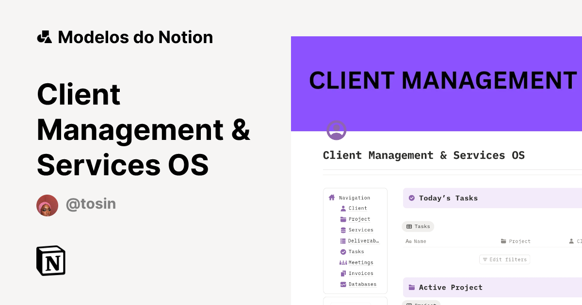 Client Management & Services OS Modelo por Tosin | Marketplace do Notion