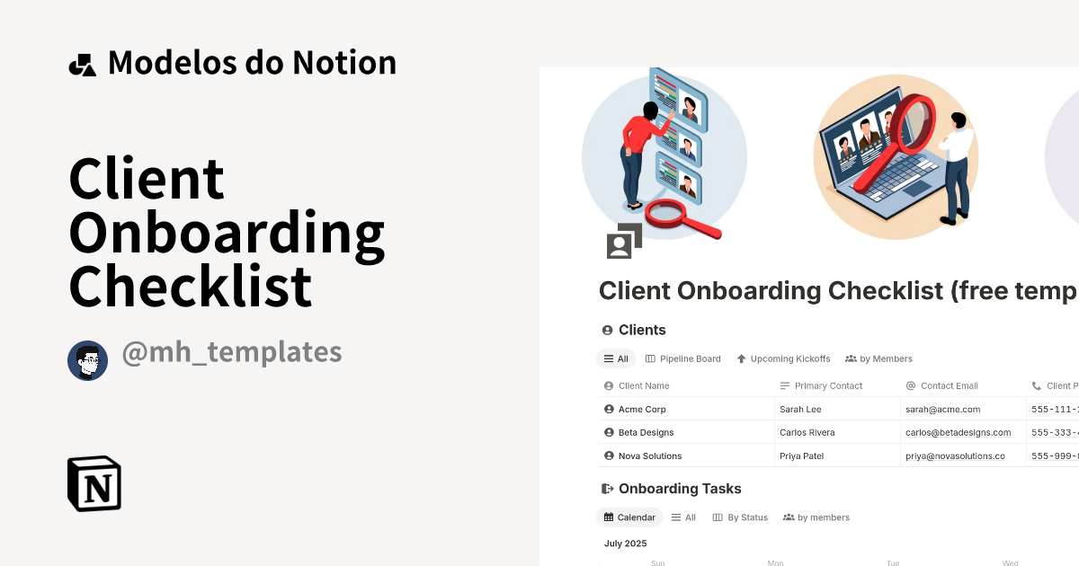 Client Onboarding Checklist Modelo por MH templates | Marketplace do Notion