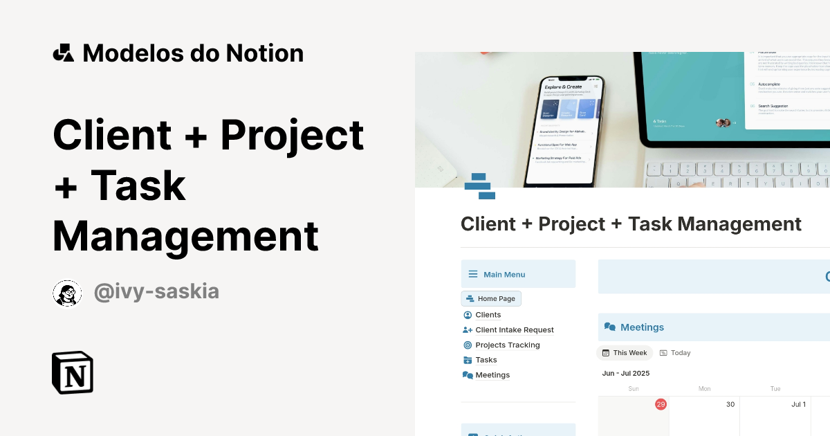 Modelo Client + Project + Task Management | Marketplace do Notion