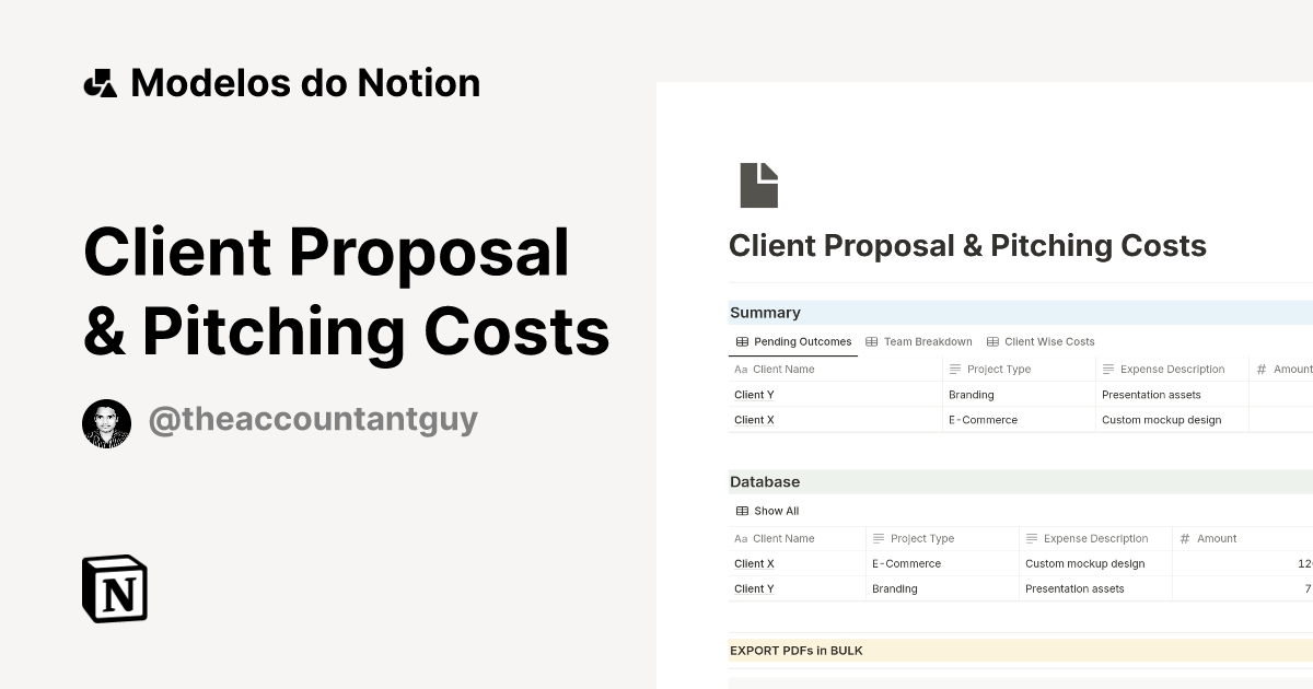 Modelo Client Proposal & Pitching Costs | Marketplace do Notion