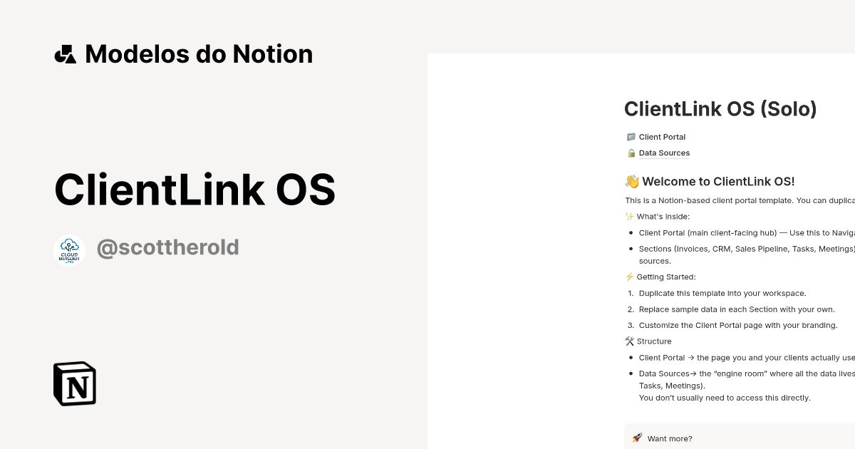 Modelo ClientLink OS | Marketplace do Notion