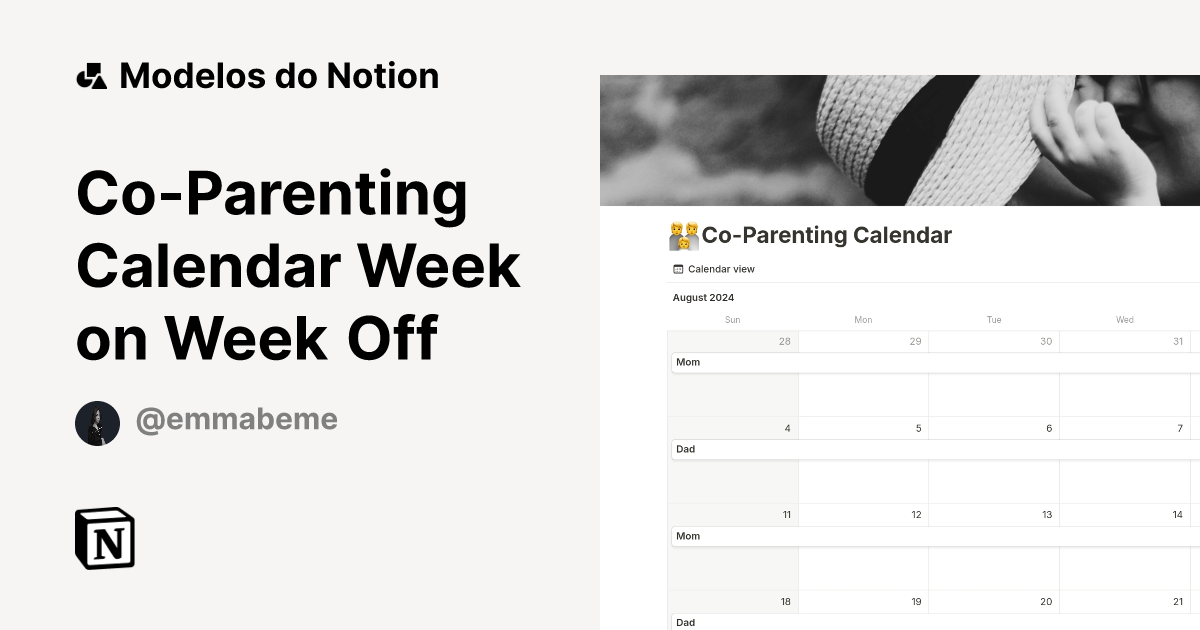 Modelo Co-Parenting Calendar Week on Week Off | Marketplace do Notion