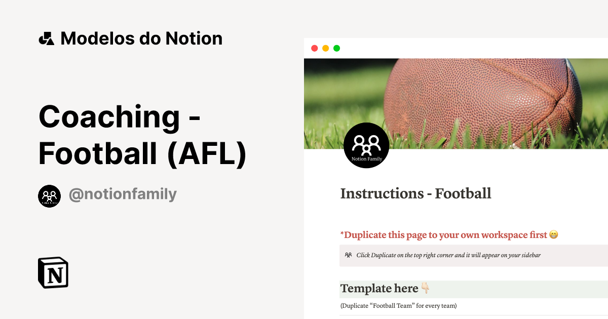 Modelo Coaching - Football (AFL) | Marketplace do Notion