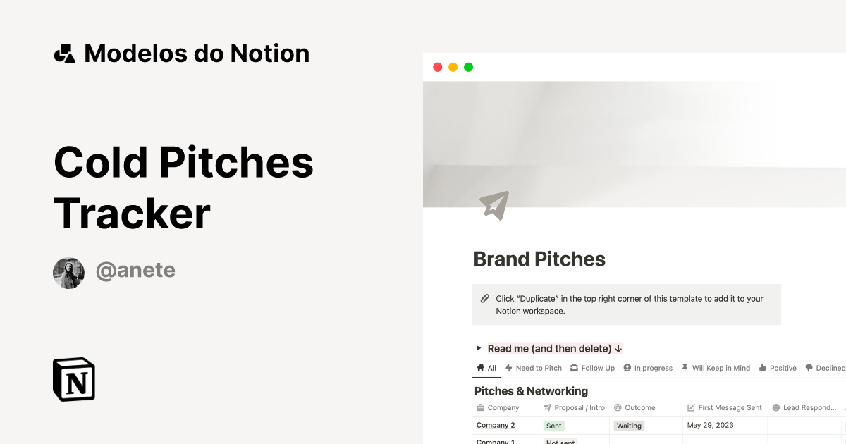 Modelo Cold Pitches Tracker | Marketplace do Notion