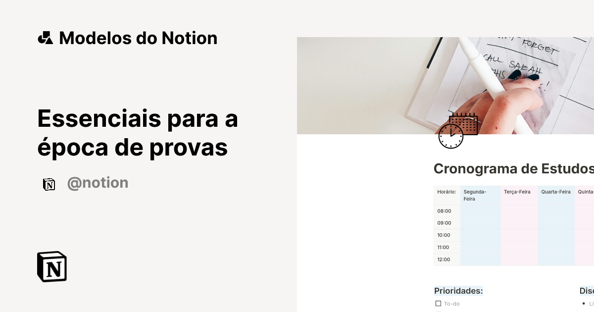 Essenciais para a época de provas | Marketplace de Modelos do Notion