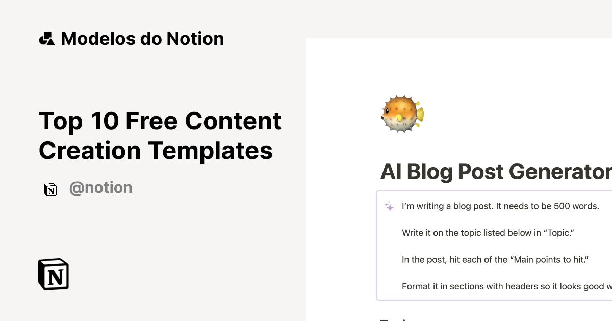 Top 10 Free Content Creation Templates | Marketplace de Modelos do Notion