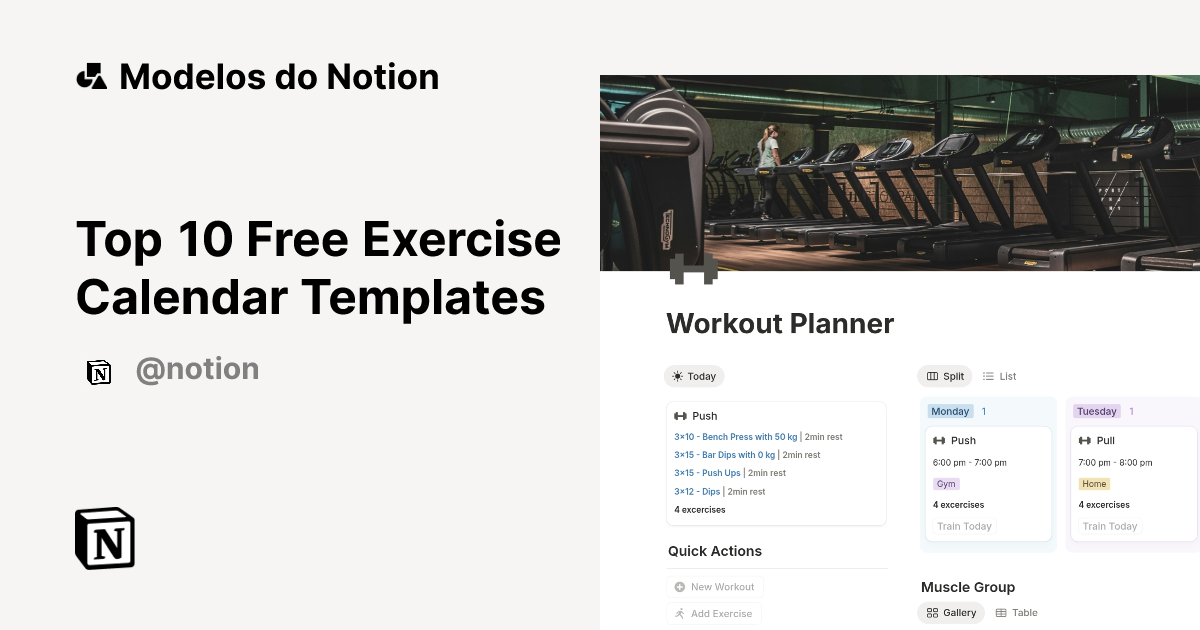 Top 10 Free Exercise Calendar Templates | Marketplace de Modelos do Notion