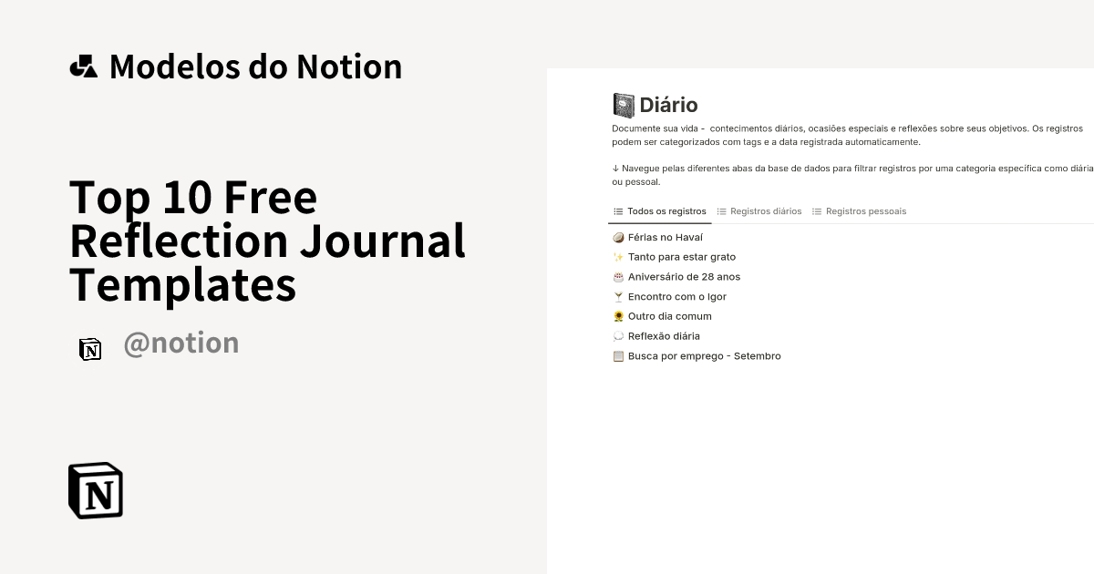 Top 10 Free Reflection Journal Templates | Marketplace de Modelos do Notion
