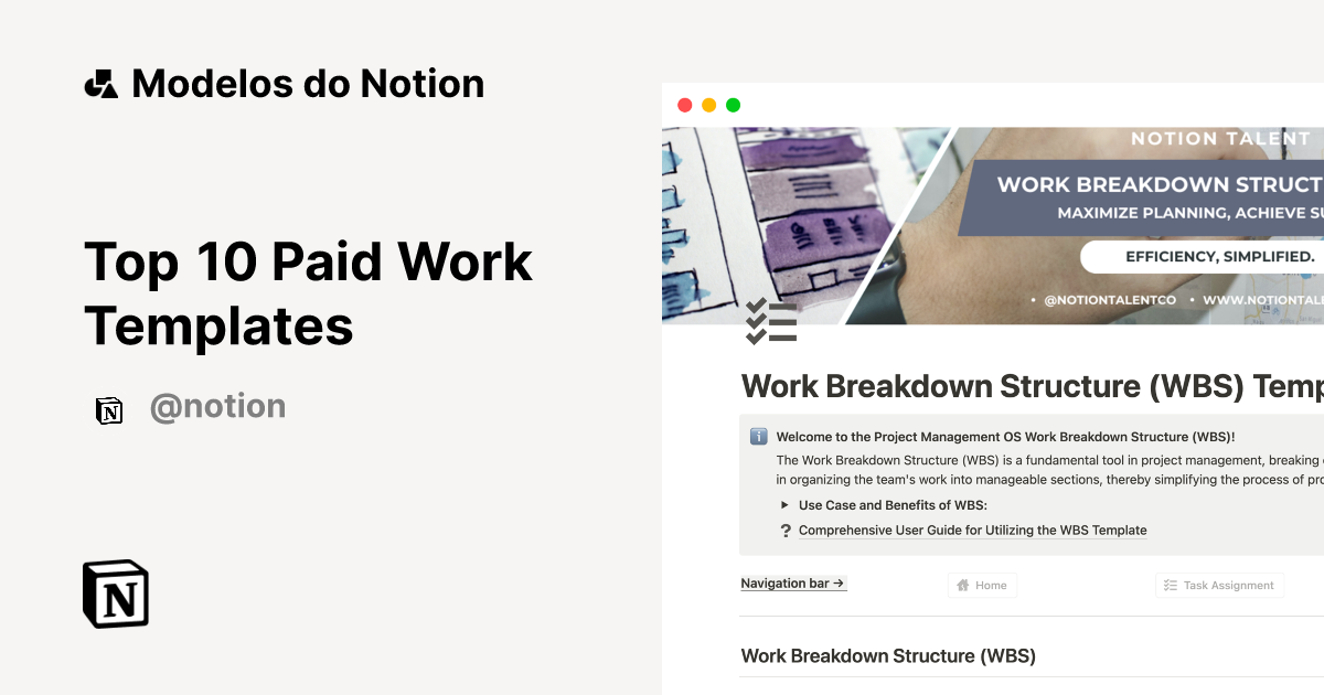 Top 10 Paid Work Templates | Marketplace de Modelos do Notion