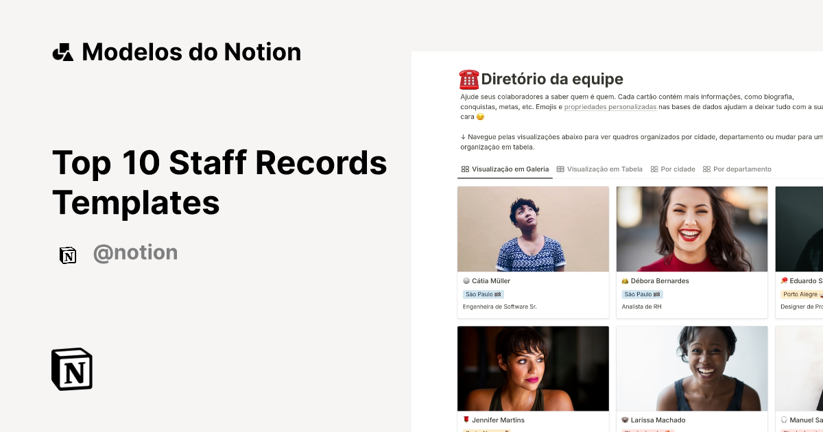 Top 10 Staff Records Templates | Marketplace de Modelos do Notion