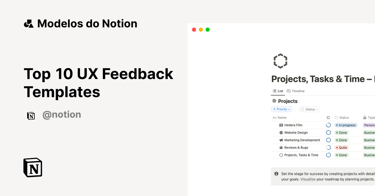 Top 10 UX Feedback Templates | Marketplace de Modelos do Notion