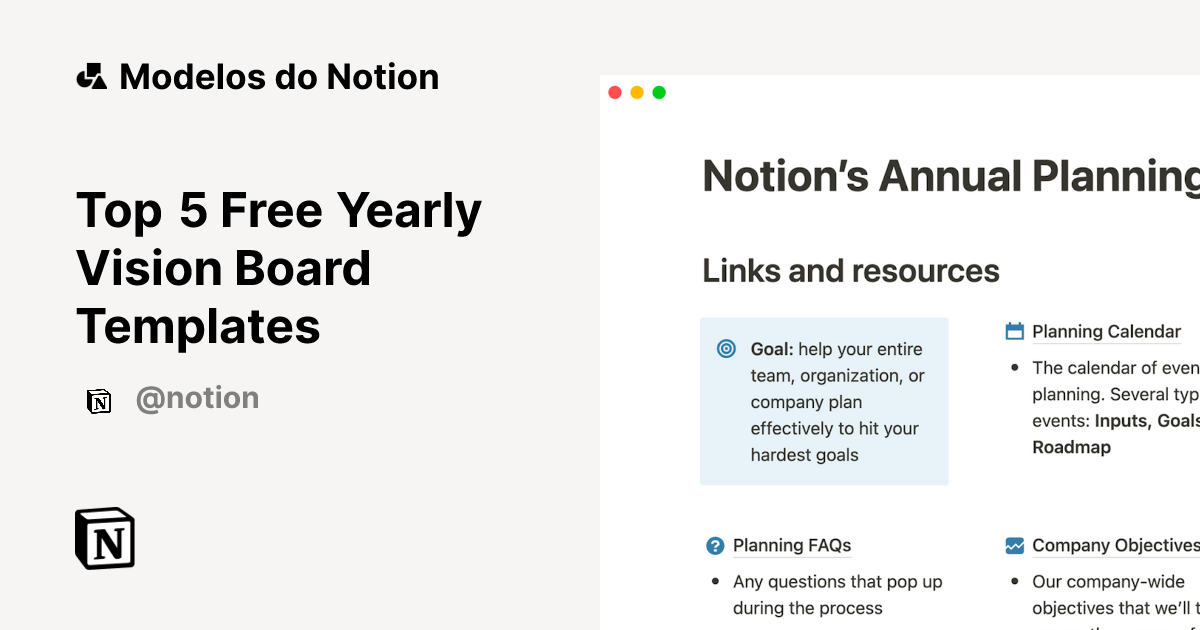 Top 5 Free Yearly Vision Board Templates | Marketplace de Modelos do Notion