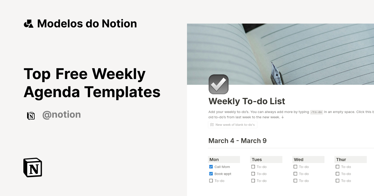 Top Free Weekly Agenda Templates | Marketplace de Modelos do Notion