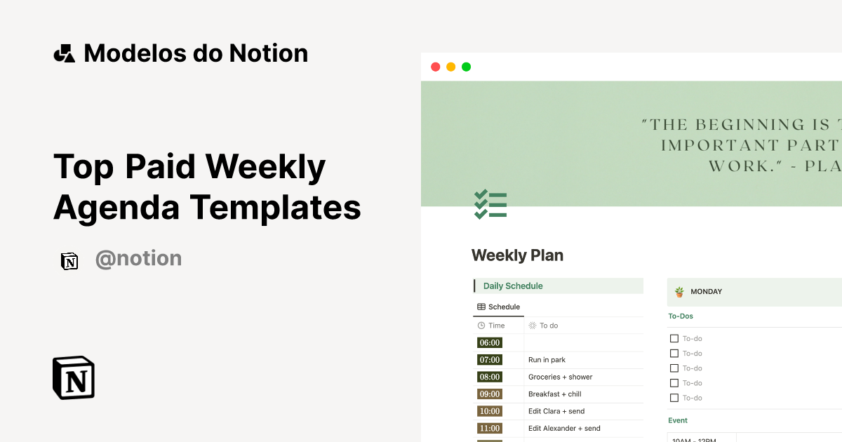 Top Paid Weekly Agenda Templates | Marketplace de Modelos do Notion