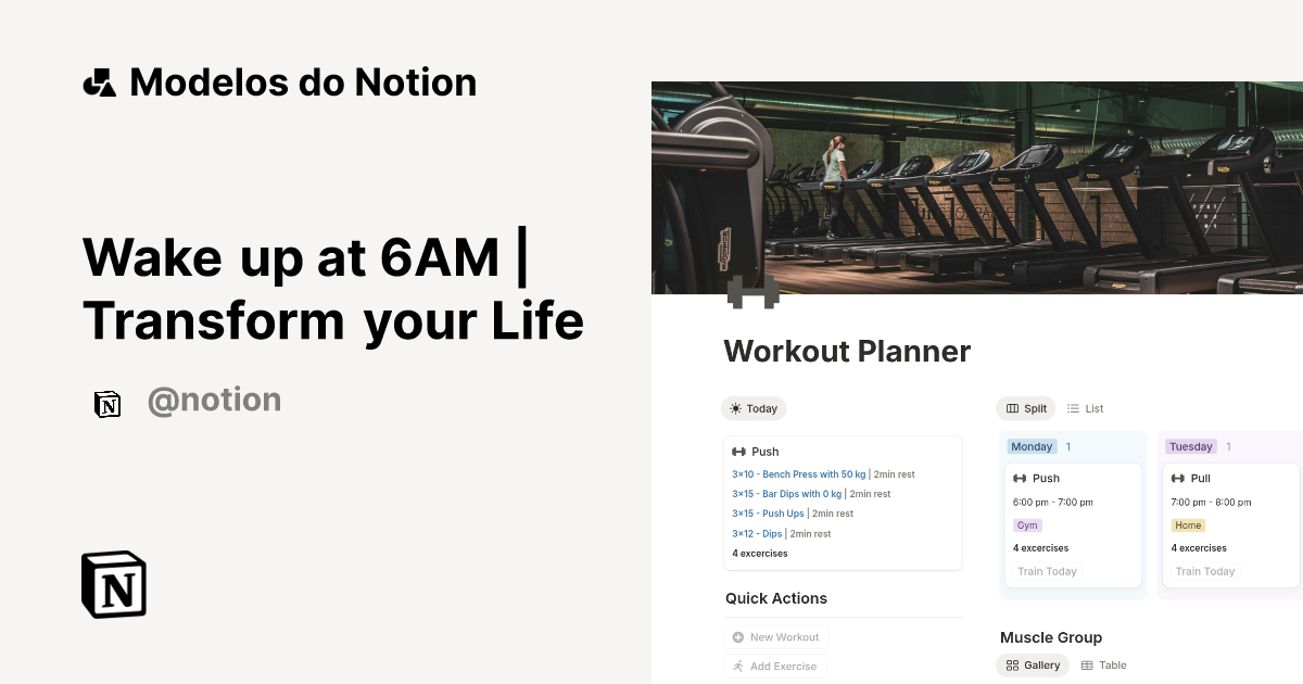 Wake up at 6AM | Transform your Life | Marketplace de Modelos do Notion